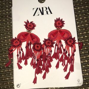 Zara | Jewelry | Zara Red Beaded Earrings | Poshmark